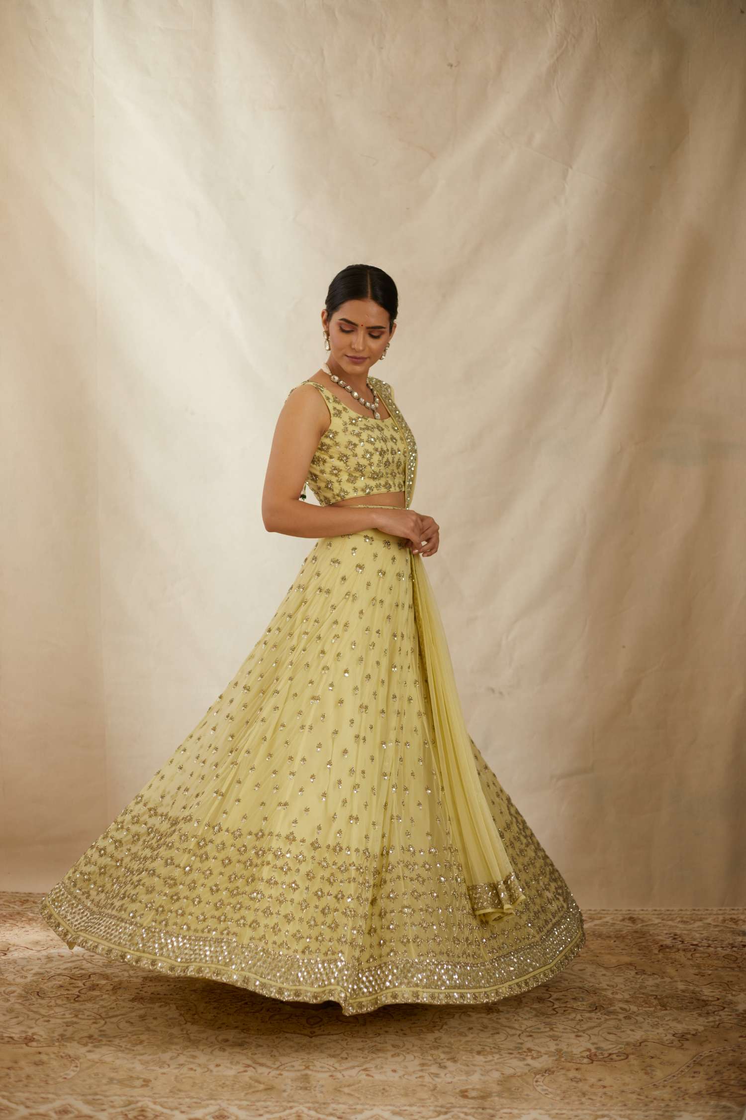 Yellow Net Crepe Embroidered Lehenga Set – Astha Narang